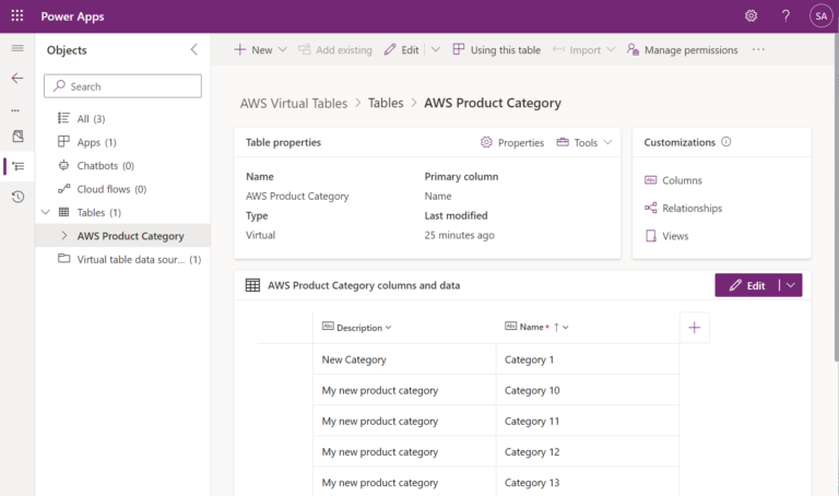 Virtual Tables in Microsoft Dataverse for Teams