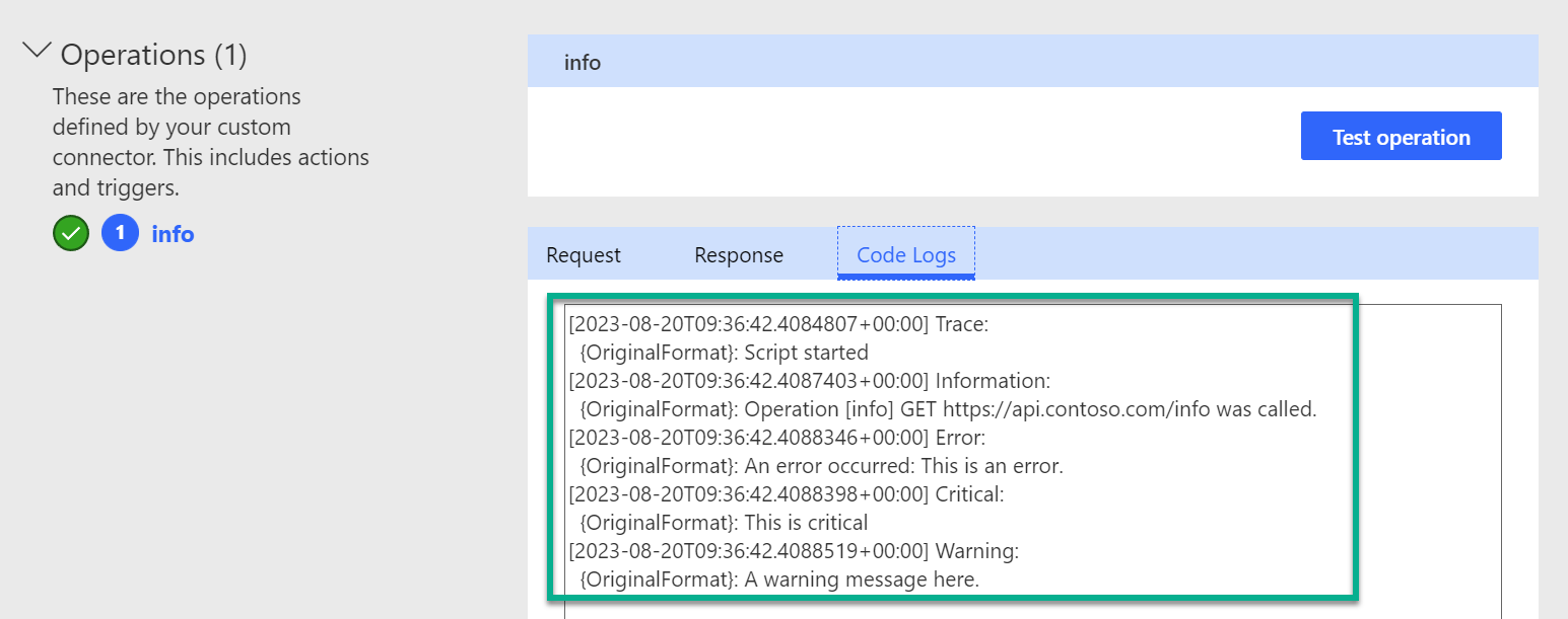 Logging in Custom Connector Code