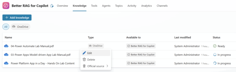 Copilot Knowledge Sources - OneDrive